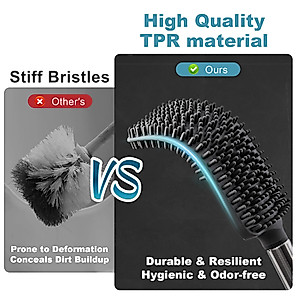 Bathroom Trash Can with Toilet Brush - 1.6 Gallon Slim Stainless Steel Garbage Can, Small Wastebasket for Bathroom, Office, Bedroom, Silicone Toilet Brush Included, White