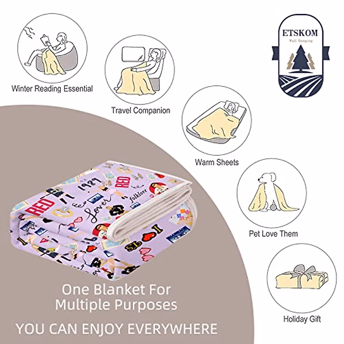 ETSKOM Singer Throw Blanke Taylor 2024 Flannel Blanket Taylor Party Bedroom Decorations Warm Throw Purple Blanket 50×60inch