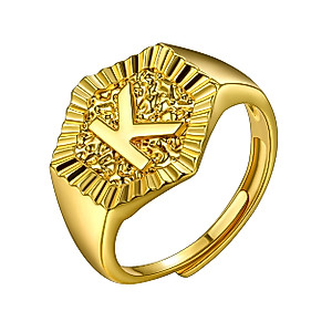 U7 Women Statement Party Ring Copper Based Gold Plated Initial Jewelry Resizable Wedding Band Name Ring with Letter K