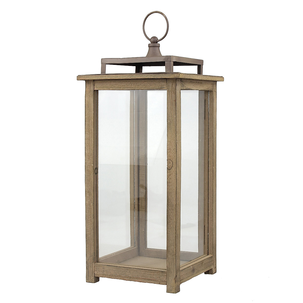 Stonebriar 18 Inch Rustic Wooden Candle Hurricane Lantern, For Table Top, Mantle, Wall Hanging, or Garden Display, Indoor & Outdoor Use, Extra Large