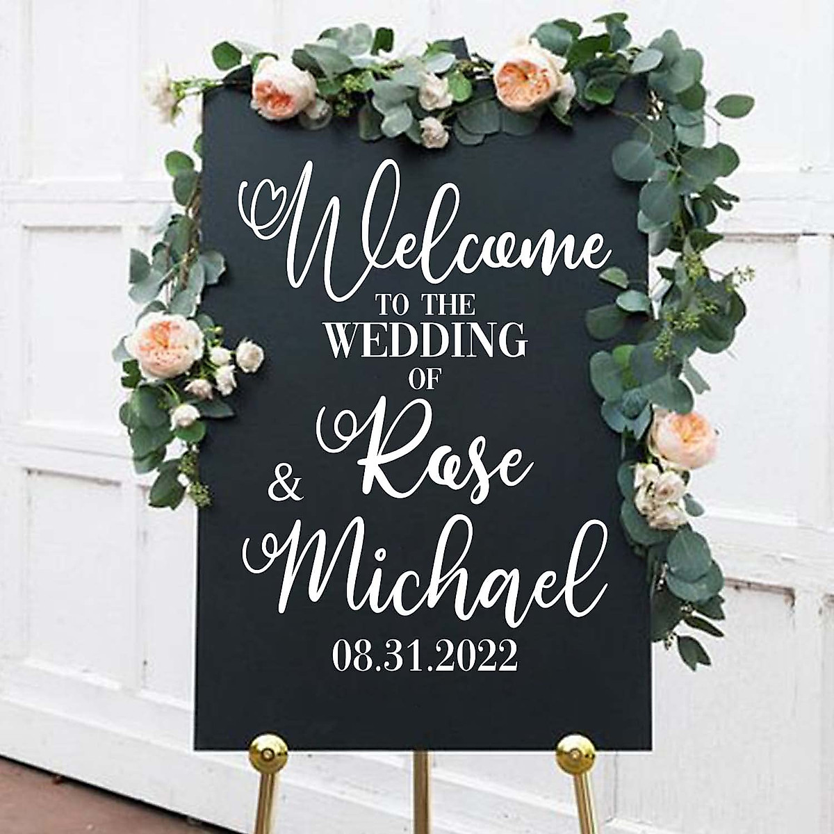 Vinyl Art Decal - Custom Welcome to The Wedding of - 30" x 22" - Elegant Sticker Vertical Layout Personalized Wedding Greeting Couples Bride Groom Marriage Reception Love Decor (Vertical)