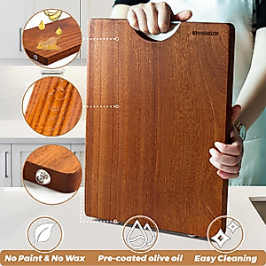 Brosisincorp Real Solid Sapele Wood Cutting Board One Piece No Glue Non Toxic All Whole Single Wood Butcher Block Thick Hard Wood Heavy Duty Edge Grain (X-large, 17.71"L*11.81"W*1.18"Th)