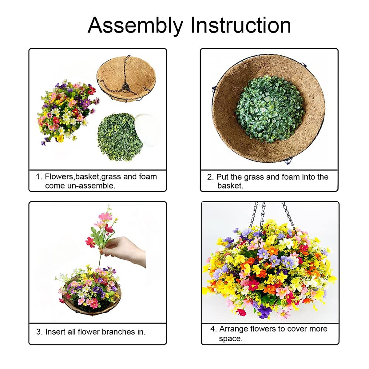 Lesrant 12inch Autumn Artificial Flower Hanging Basket,Artificial Hanging Plants Outdoors Fake Flowers Silk Daisy Hanging Flower Basket for Outside Porch Patio Garden Decoration