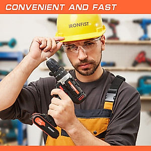 IRONFIST Cordless Drill, Screwdriver Impact Power Tools 21V Lithium Battery 3/8inch Keyless Chuck Led Light 2 Speed Driver