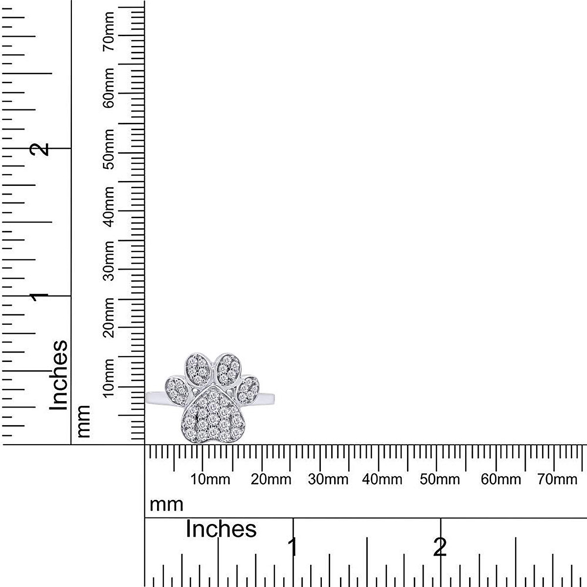 AFFY Round Shape White Cubic Zirconia Dog Pawprint Ring in 14k White Gold Over Sterling Silver (0.4 cttw) Ring Size-5.5