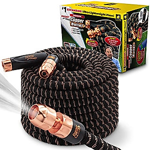 Pocket Hose Copper Bullet AS-SEEN-ON-TV 100 ft Turbo Shot Nozzle Multiple Spray Patterns Expandable Garden Hose 3/4 in Solid Copper Anodized Aluminum Fittings Lead-Free Lightweight and No-Kink