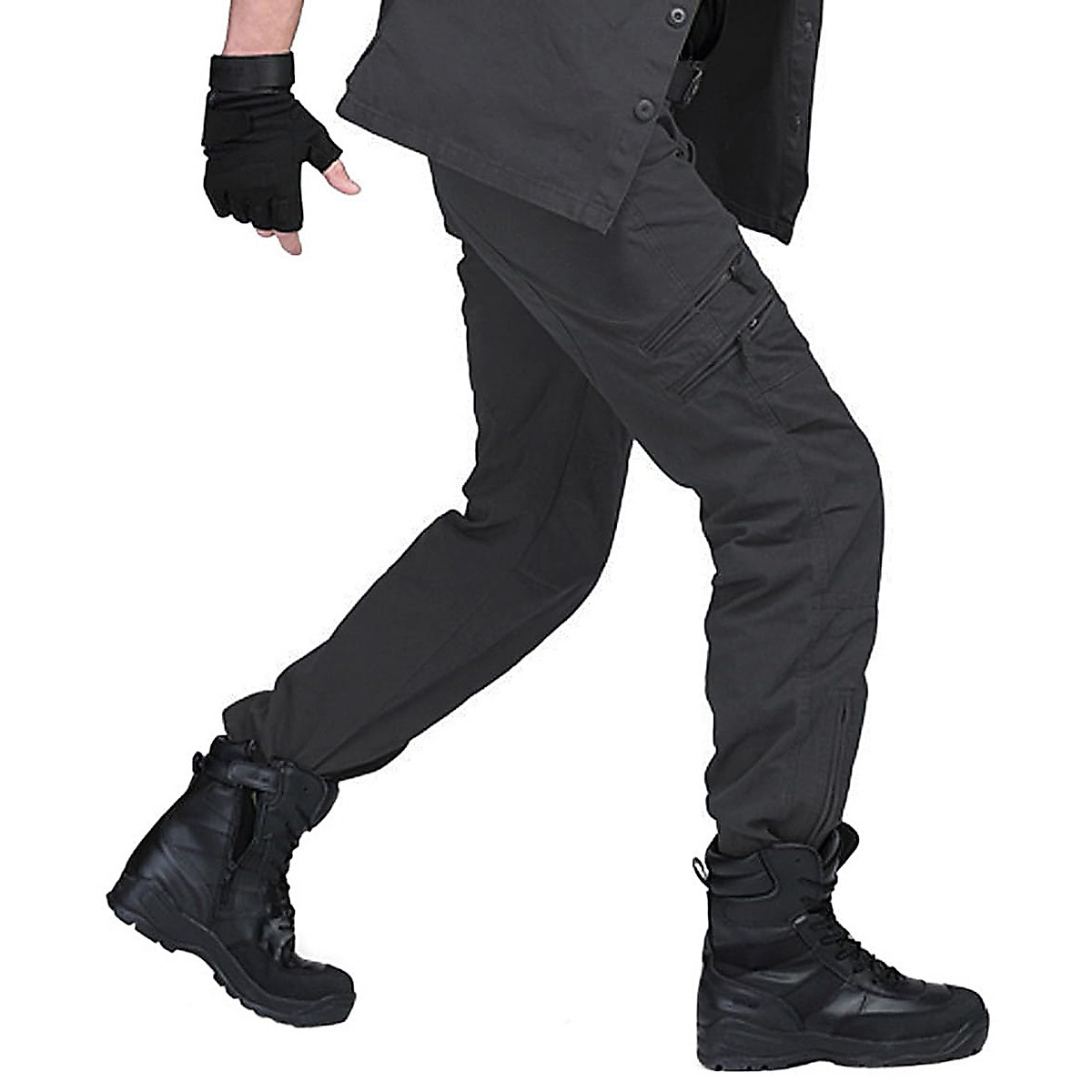 CRYSULLY Men's Casual Trousers Cotton Wild Cargo Pant Combat Wear Work Pants with Zipper Assault Pants Grey