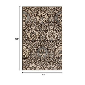 BLUENILEMILLS Blue Nile Mills: Modern Oriental Floral Damask Area Rug with Jute Backing, Light Blue, 7' x 9'