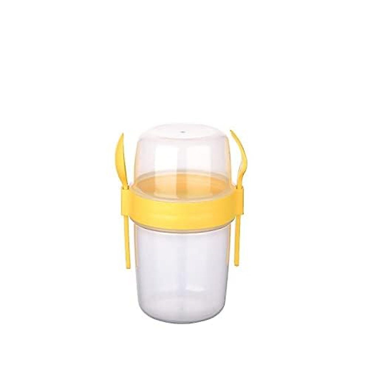 GanoOne On the Go Cups, Take and Go Cup with Topping Cereal or Oatmeal Container, Portable Lux Cereal To-Go Container with Top Lid Granola & Fruit Compartment (Yellow)