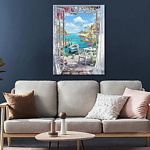 Landscape Beach Stamped Cross Stitch Kits - Colorful 11CT Printed Easy Pattern Needlepoint Kits Embroidery Crafts for Adults Beginners Gift 12x16 Inch