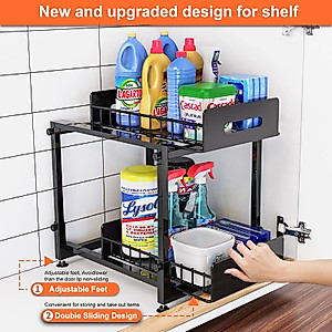 Under Sink Organizer,Cabinet Organizer and Storage,2 Tier Pull Out Under Bathroom Sink Organizers with Two Sliding Drawers,Adjustable height Metal Under Counter Organization for Kitchen and Bathroom
