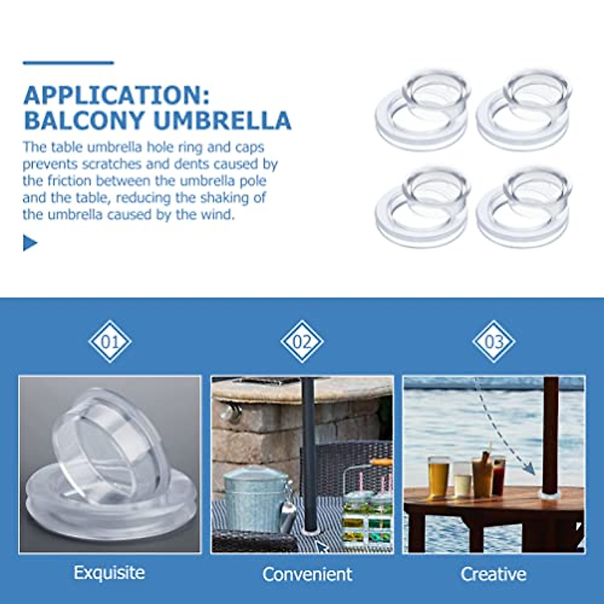 DOITOOL 4 Sets Patio Table Umbrella Hole Ring and Caps Set, Silicone Umbrella Hole Plug and Cap for Glass Patio Garden Beach Table Deck Yard, 2 Inch (Clear)
