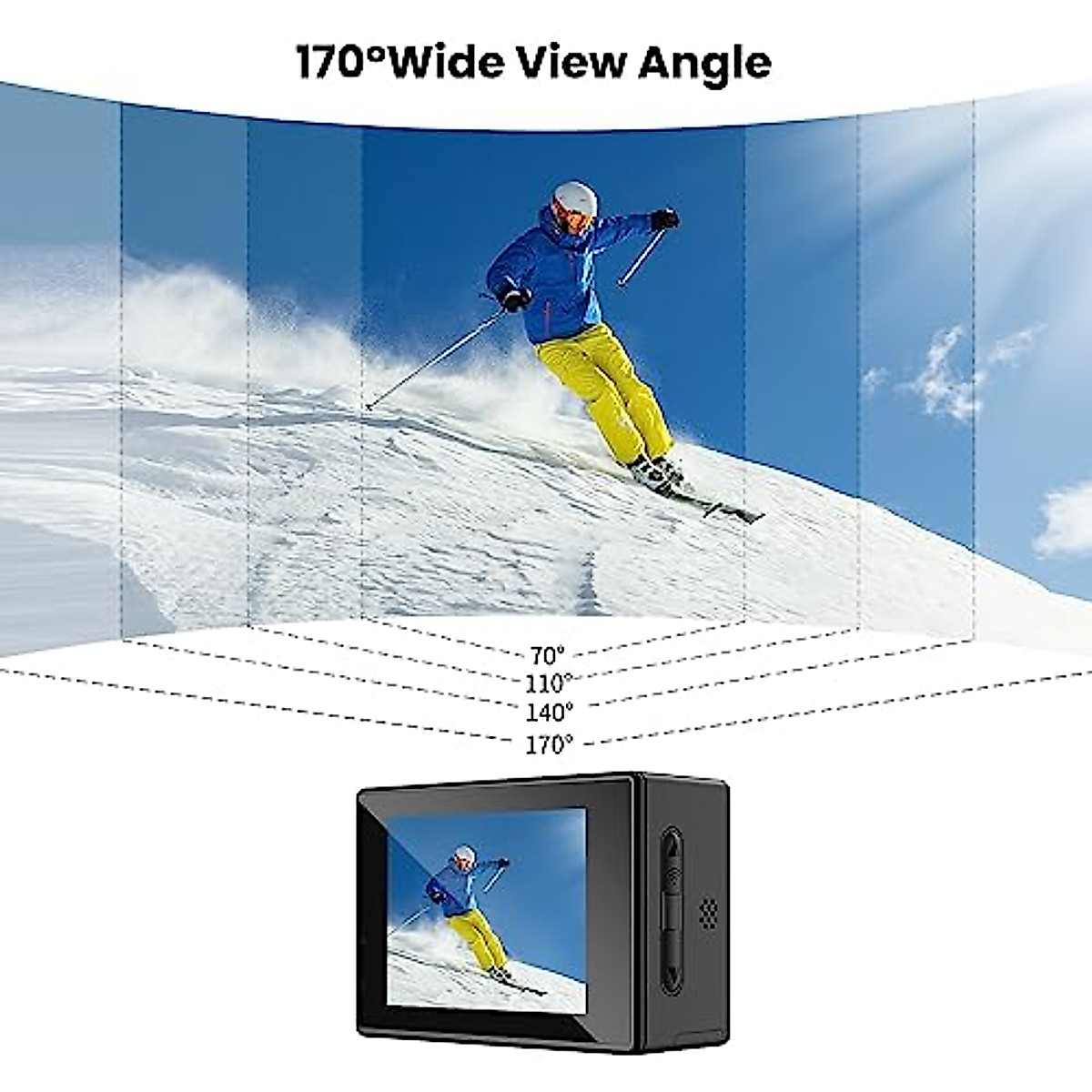 SJCAM Upgraded SJ4000 Action Camera 4K Ultra HD Dual Screen Underwater Camera 98FT Waterproof, 170° Wide Angle, Stabilization, 5X Zoom, WiFi Camera with Extra Battery, SD Card, Helmet Accessories Kit