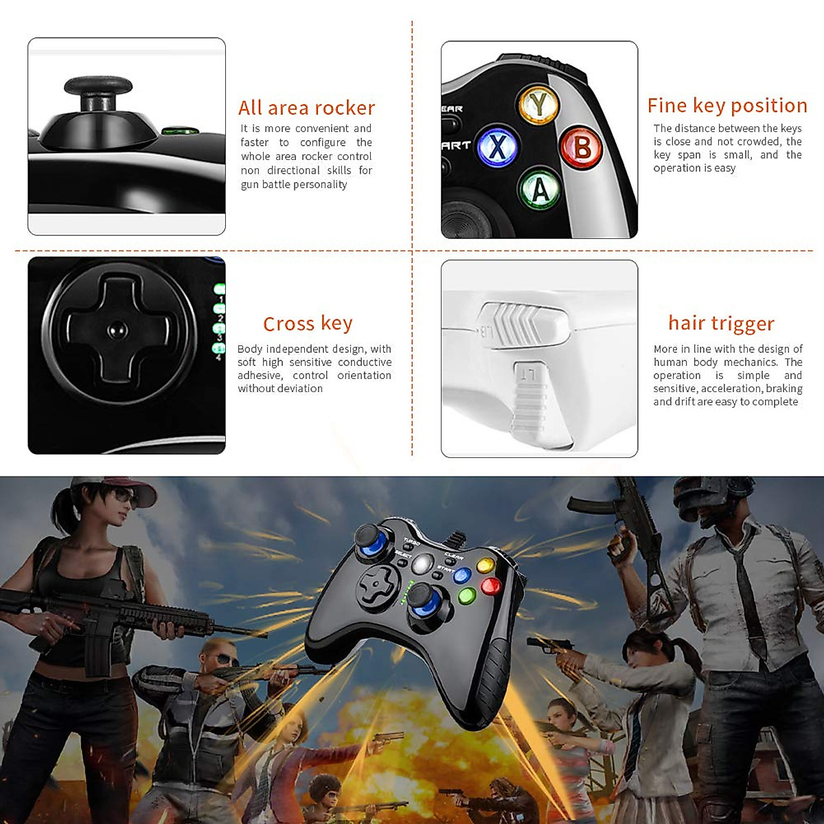 Wired PC Game Controller,Video Game Gamepad,with Dual-Joystick,Vibration Motors,7.2 feet USB Cable,Compatible with PC Windows,PS3,Android TV Box (Black)