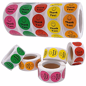 2500 Pcs Smile Face Thank You Stickers, 1" Happy Face Lables Thank You Label Stickers Waterproof Happy Smiley Faces Stickers for Envelope Seals, Small Business, Birthday, Gifts, Packaging Bags, Box