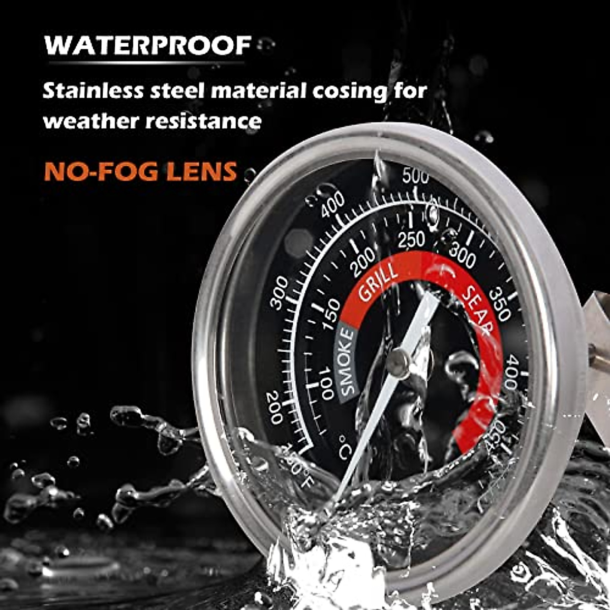 Grill Temperature Gauge Thermometer Replacement for Big Green Egg with 3.3" Large Face,Big Green Egg Accessories Thermometer Replacement 150-900°F with Waterproof and No-Fog Glass Lens