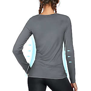 Womens UPF 50+ Long Sleeve Workout Running Shirts Quick Dry Outdoor UV Sun Protection T-Shirt Swimwear for Diving Rash Guard Swimming Fishing Gray