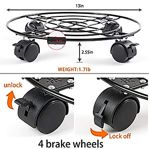 Plant Caddy with Wheels Heavy Duty, Metal Iron Large Potted Plant Stand Holder, Move Around Indoor Outdoor Garden Patio Flower Pot,Planter Adjustable Rolling Dolly Casters with Locking 13 Inch 2 Pack