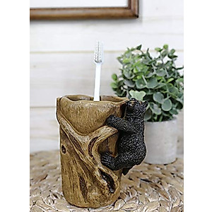 Ebros Rustic Black Bears Climbing Logs Woodlands Forest Bathroom Accent Set of 4 Bar Soap Dish Liquid Soap Pump Bottle Tumbler Cup Toothbrush Holder Western Country Cabin Lodge Decorative Figurines