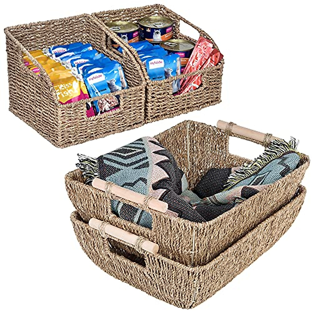 StorageWorks Hand-Woven Seagrass Wicker Baskets Set
