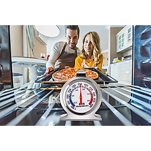 Oven Thermometer Oven Grill Fry Chef Smoker Thermometer Instant Read Stainless Steel Thermometer Kitchen Cooking Thermometer with Hook and Panel Base Hang For Kitchen Home Cooking Baking BBQ (2 Pack)