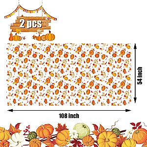 2 PCS Fall Pumpkin Plastic Tablecloth Thanksgiving Party Tablecloths Maple Leaf Berries Table Cover Rectangle Disposable Tablecloths for Autumn Harvest Party Holiday Dining Home Decor, 54" x 108"