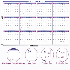2024 Wall Calendar Erasable 32"x48" Wet & Dry Erase Laminated 12 Month Annual Yearly Wall Calendar,2-Sided Vertical/Horizontal, Reversible,Erasable & Reusable Calendar for Home Office School (Purple)