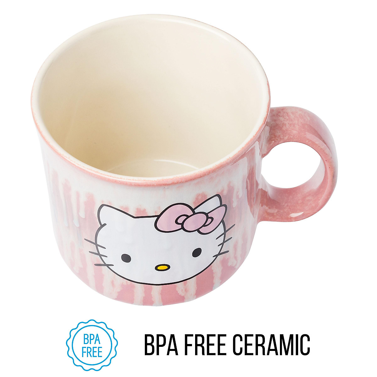 Silver Buffalo Sanrio Hello Kitty Pink Bow Reactive Glaze Ceramic Camper Mug, 20 Ounces