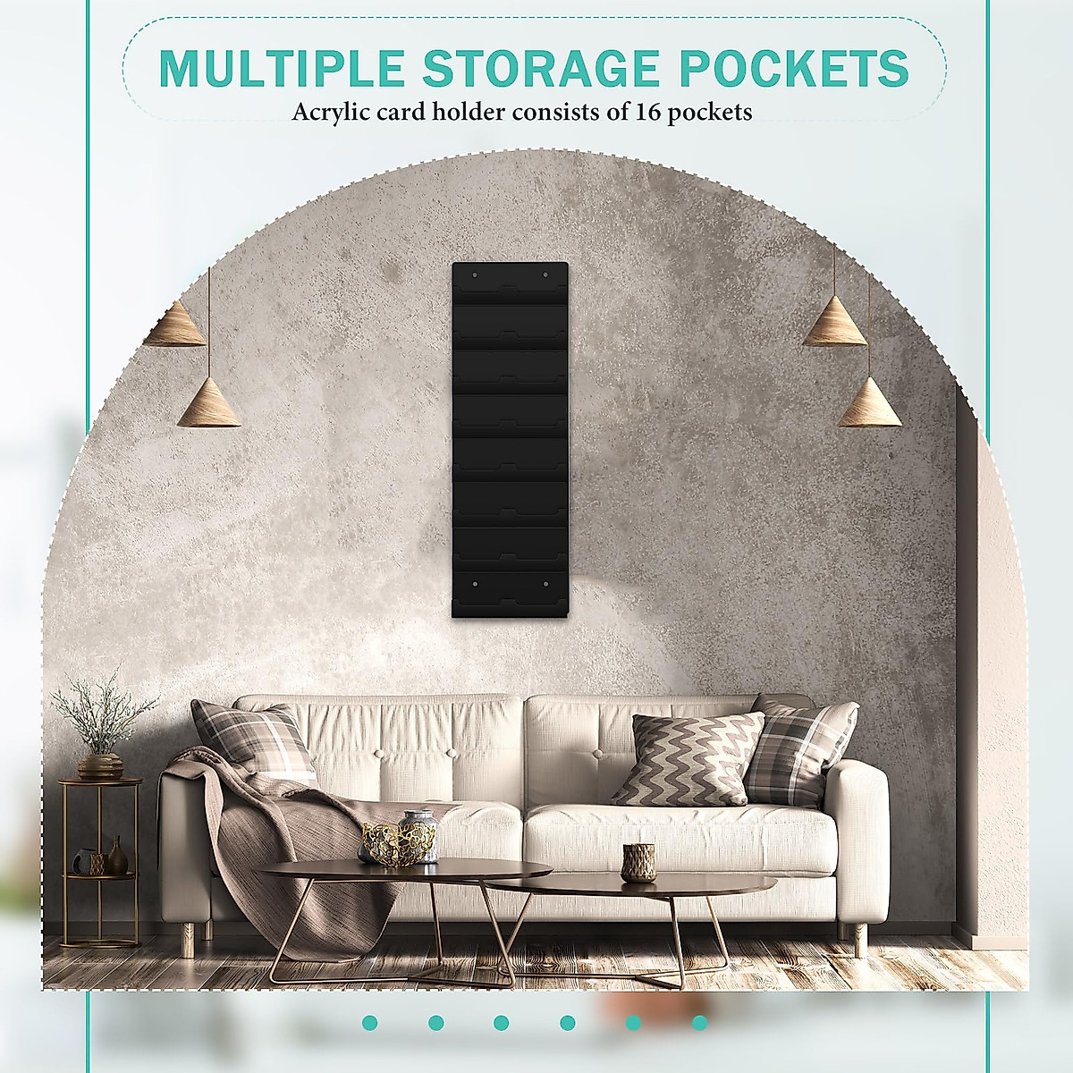 Geelin 2 Pcs Business Card Holder with Hanging Hardware Black Acrylic 16 Pocket Business Vertical Organizer Wall Mount Sticker Display Rack Pre Drilled Organizing Stand for Office Home (Vertical)