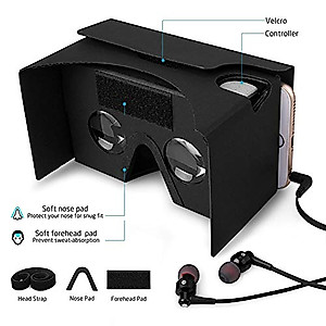 Multiple Complete Set of Google Cardboard V2 Version 2.0 (Latest 3rd Gen) Virtual Reality 3D VR Box - for All iPhone & Android Phone - Elastic Head Strap, Nose/Forehead pad & Sucker (2Pack, Black)