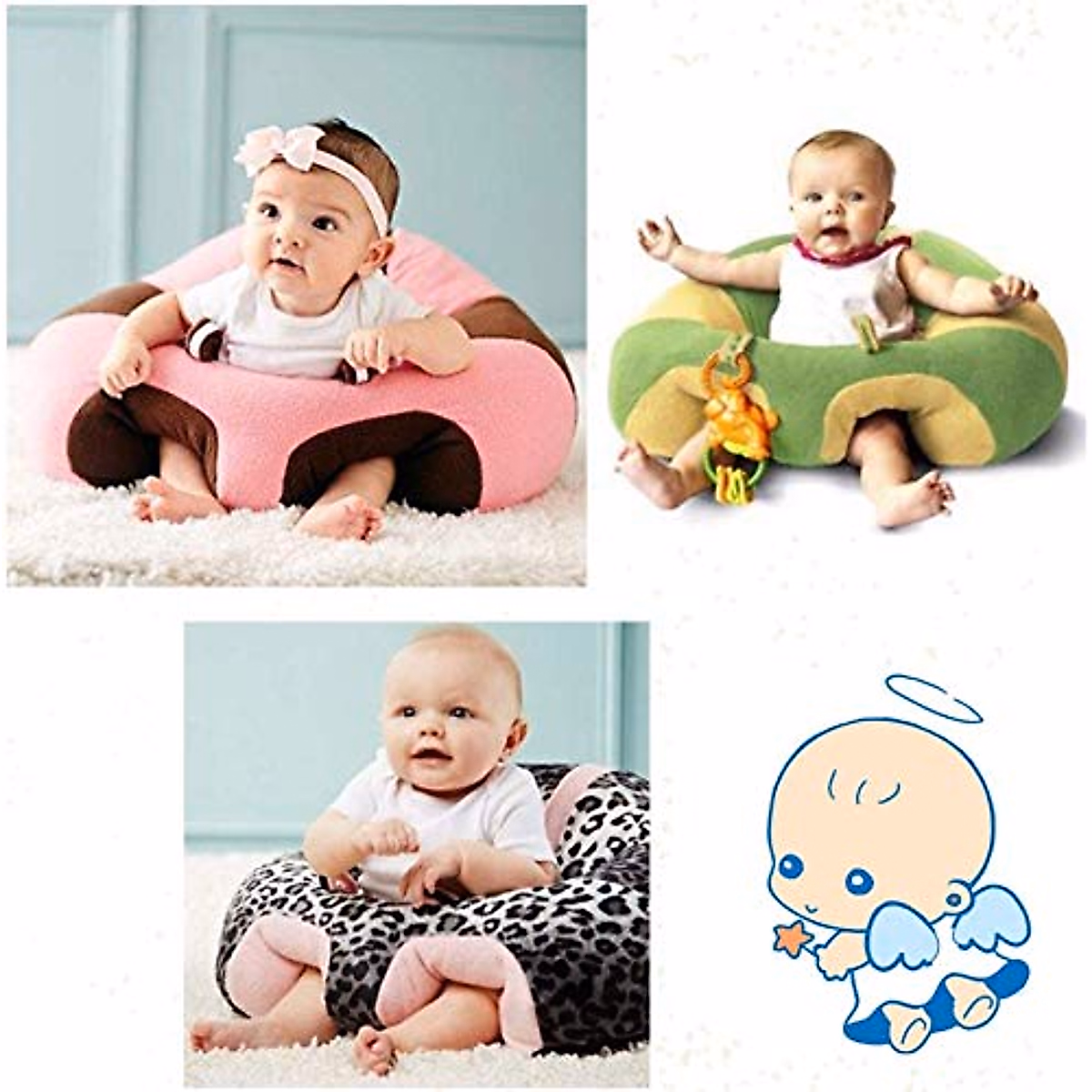 Baby Support Seat Sofa Plush Soft Animal Shaped Baby Learning to Sit Chair Keep Sitting Posture Comfortable Infant Sitting Chair for 4 Months up Baby (Blue)