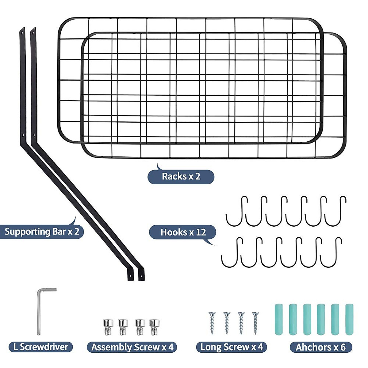 ROTTOGOON Wall Mounted Pots and Pans Rack, 2 Tier Pot and Pan Organizer 30 Inch Wall Pot Rack with 12 Hooks Kitchen Rack Organizer