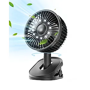 Gaiatop Clip on Fan Battery Operated, 4000mAh Auto Oscillating Portable USB Fan with Light & Hook, 4 Speed Personal Mini Desk Fan Rechargeable Table Fan for Home Office Stroller Black