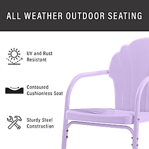 Crosley Furniture Tulip 3-Piece Outdoor Bistro Set, Vintage Retro Metal Patio Table and Chairs for Dining, Lavender Gloss/White Satin