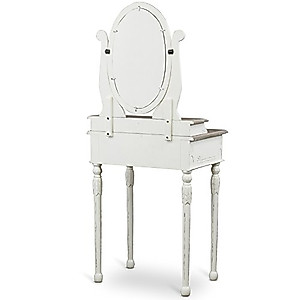 Baxton Studio Anjou Traditional French Accent Dressing Table with Mirror, White