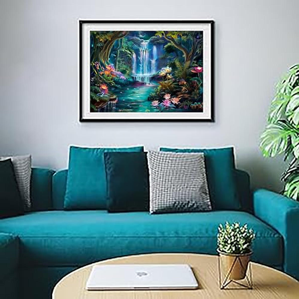 AIBOERL Diamond Art Kits, Forest Waterfall DIY Full Round Drill Diamond Painting Kit for Adults Beginners, Landscape Full Drill Crystal Picture Gem Art for Home Wall Decor (15.8 * 11.8 inch)