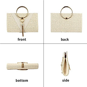 GripIt Straw Clutch Purse Women Straw Envelope Bag Wallet Summer Beach Handbag,White