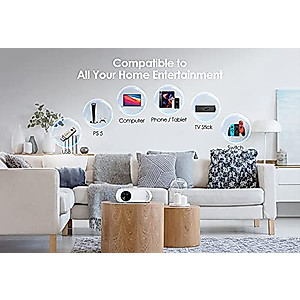 6500 lumens Mini Projector, LED Portable Projector, Video Projector with 1080P Full HD Portable Home Theater Projector, Compatible with iOS / Android, PS4, Xbox, PC, TV (White)