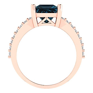 Clara Pucci 2.52 ct Princess Cut Solitaire W/Accent split shank Natural London Blue Wedding Statement Bridal ring 18K Rose Gold 8.5
