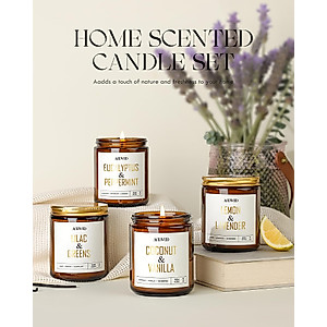 AOOVOO Golden Jar Scented Candles Set - Soy Wax Candle Set, Scented Candles for Women, Candles for Home Scented - 4 Pack Soy Candle Gifts Scents of Mint/Coconut/Lilac/Lemon