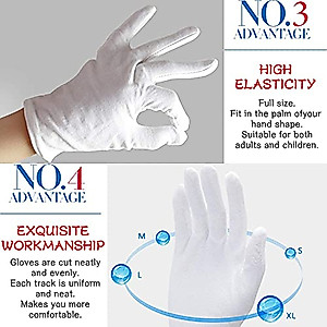 24pcs Unisex Soft White Cotton Gloves for Eczema Gloves for Moisturizing Dry Hands White Cotton Inspection Gloves (Large)