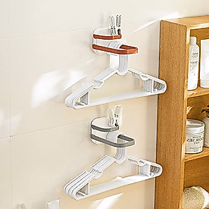 LINFIDITE 2 Pack Clothes Hanger Organizer Hanger Storage Organizer Stacker Double Layers Foldable Hanger Holder Rack Wall Mounted Clothes Hanger Clips Organizer for Laundry Room Balcony Bathrooms,Grey