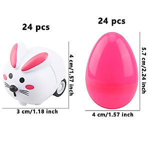Haconba 24 Pack Easter Eggs Prefilled Stuffed with 24 Pack Mini Easter Rabbit Animal PullBack Toy Cars Inside for Easter Gifts Easter Theme Party Eggs Hunt Game Chest Toys