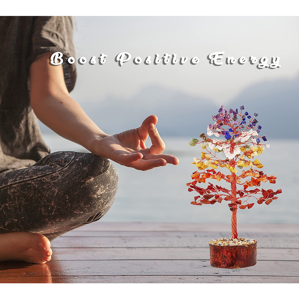 7 Chakra Crystal - Crystal Tree - Gem Tree - Chakra Decor - Spiritual Gifts - Crystal Money Tree - Crystal Gifts, Feng Shui Decor - Home Déco Gifts, Spiritual Decor, Meditation Decor, 10 Inch