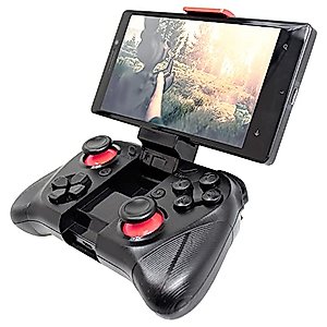 Volkano VX Gaming Bluetooth Contoller w/Phone Holder, Functional D-Pad, 2 Analog Sticks, 10 Action Buttons 10-Hr Playtime, Compatible w/VR Headset Android iOS Windows XP [Black/Red] - Command Series