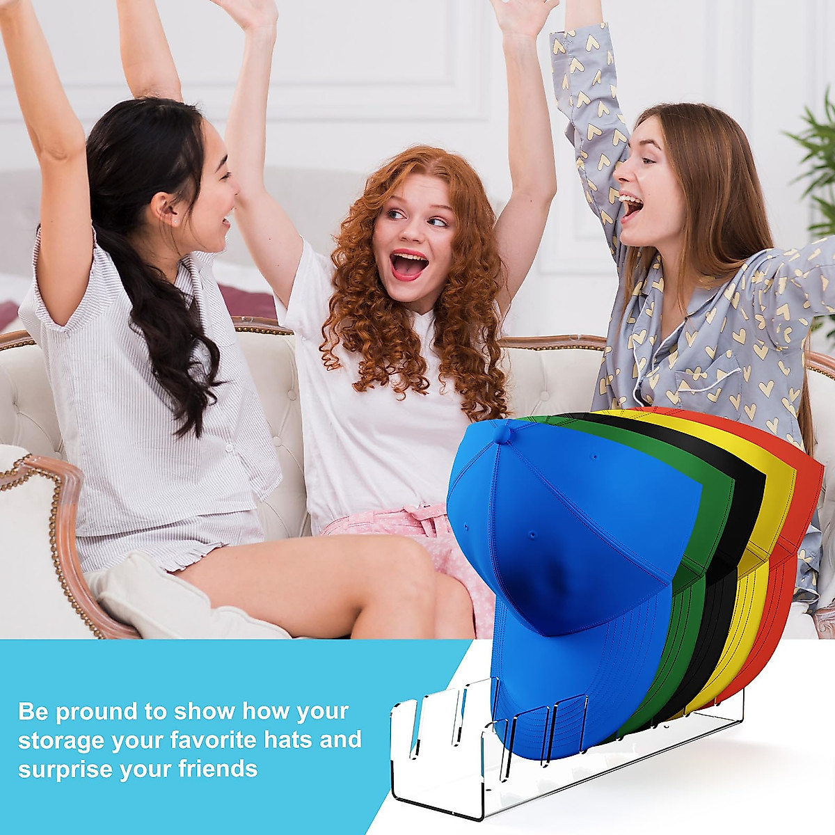 DONGYING Hat Organizer for Baseball Caps 2024 New Hat Rack, No Install Acrylic Hat Stand for 14 Baseball Caps for Bedroom, Closet, Wall and Dresser (2 Packs)