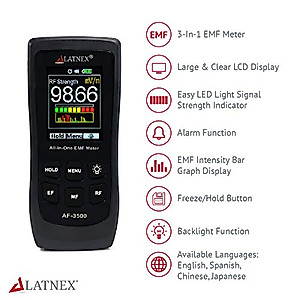 AF-3500 EMF Meter RF Detector and Reader with Calibration Certificate - Measures High and Low EMF Emissions from Cell Phones Towers, Smart Meters, Modems, Power Lines, Appliances, Electrical Boxes