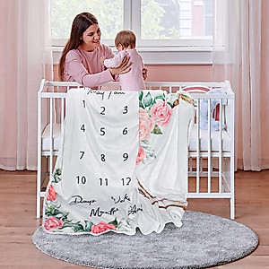 Monthly Baby Milestone Blanket for Baby Girl | Baby Monthly Milestone Blanket Large with Milestone Cards | Perfect Baby Age Blanket to Record Baby Milestones | Neutral Baby Blanket (60" x 40")
