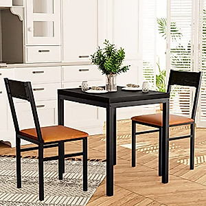 HOMOOI 3 Piece Dining Room Table Set for 2, Small Rectangular Kitchen Table with 2 Cushioned Chairs, Espresso and Brown