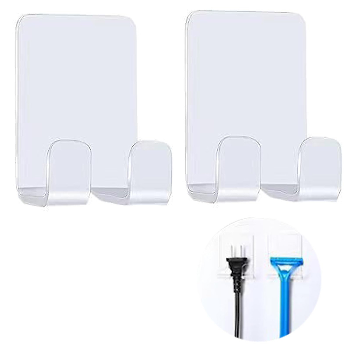 Wjwumha 2pcs Razor Holder for Shower, Self-Adhesive Wall Mount Shaver Holder Bathroom Acrylic Towel Loofah Organizer